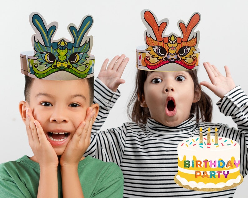 Paper Hat Dragon Crown Printable Dragon Birthday Hat Dragon Coloring ...