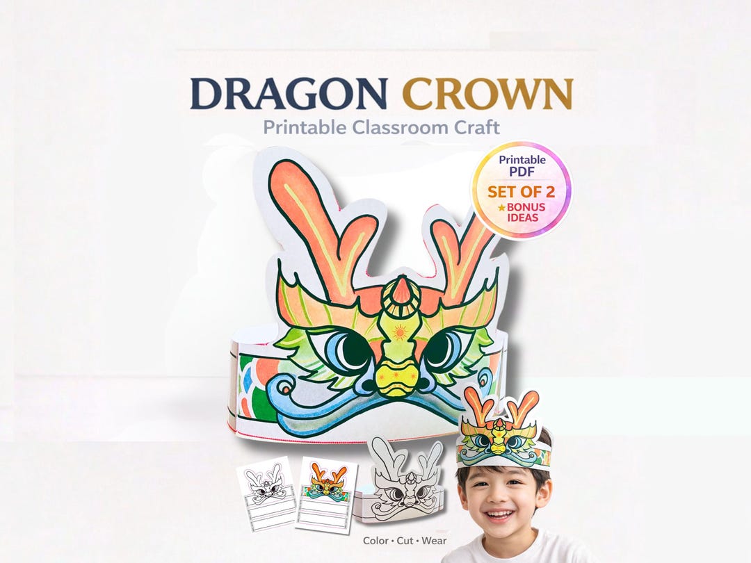 Dragon Headband Craft Printable Dragon Hat Kids Fantasy Dragon Costume ...