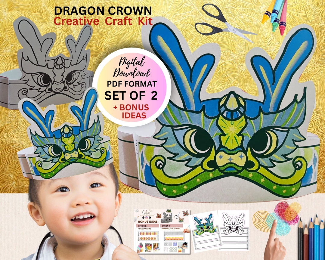 Paper Crown Dragon Colorings for Kids' Chinese New Year 2025 Instant ...