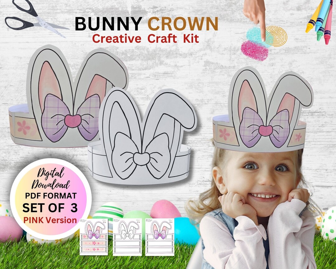 Creative Craft Kit Bunny Ear Bow Paper Crown Printable Coloring ...