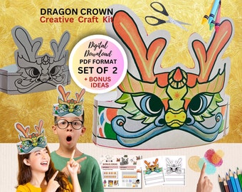 Dragon Paper Coloring Crown, Hat for Kids, Instant Download Paper Crown ...