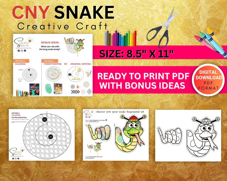 Lunar New Year 2025 Cute Snakes Craft Kit Printable With Fingerprint ...