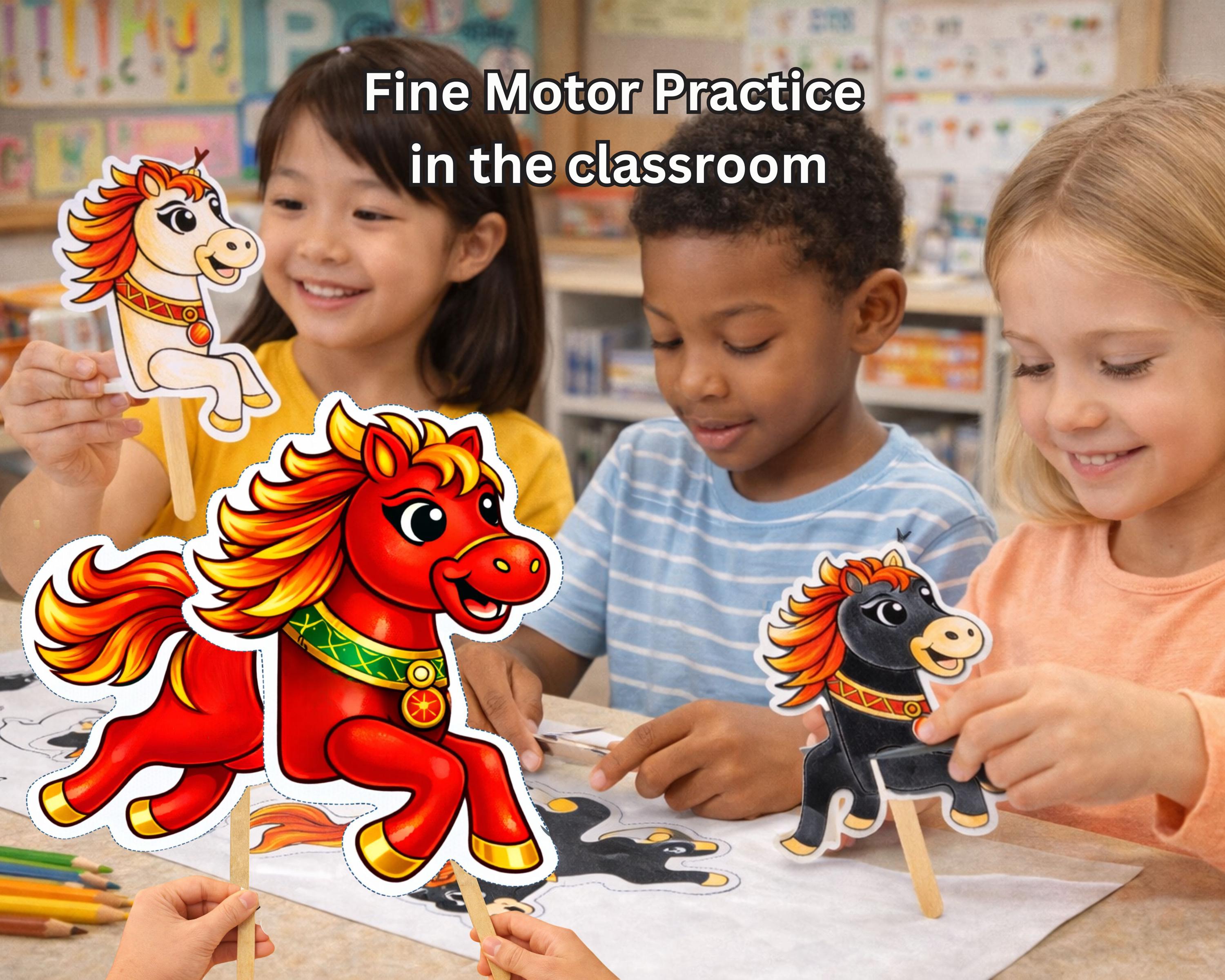 Montessori Printable Horse Puppet Craft Printable for Kids Chinese ...