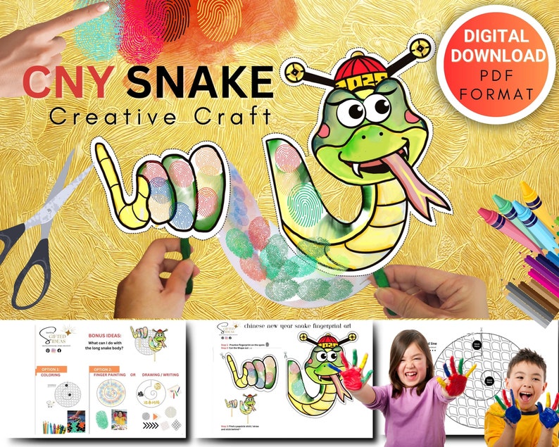 Lunar New Year 2025 Cute Snakes Craft Kit Printable With Fingerprint ...