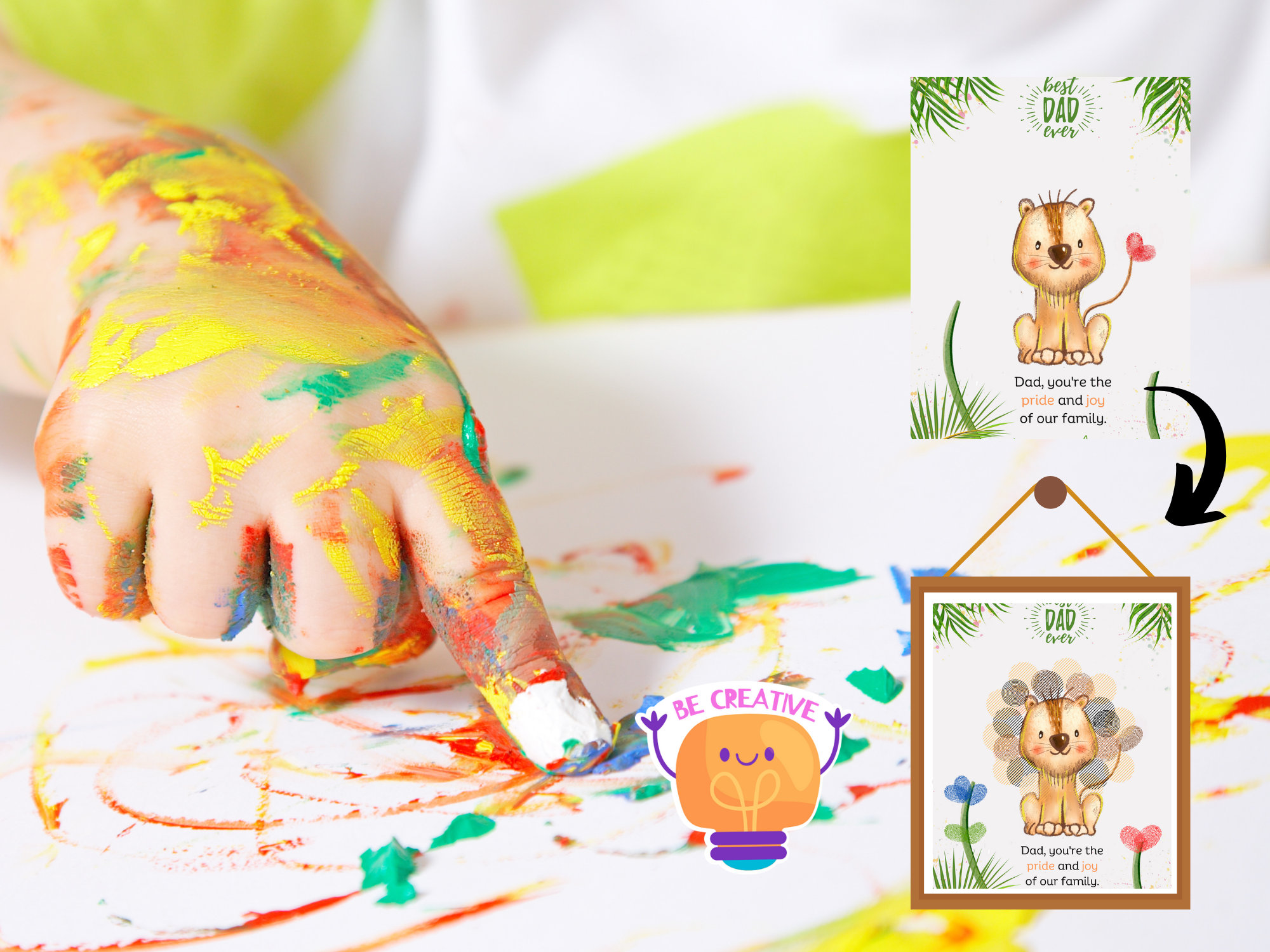 Lion Dad Handprint Best Dad Ever Card DIY Kids Activity Fingerprint ...
