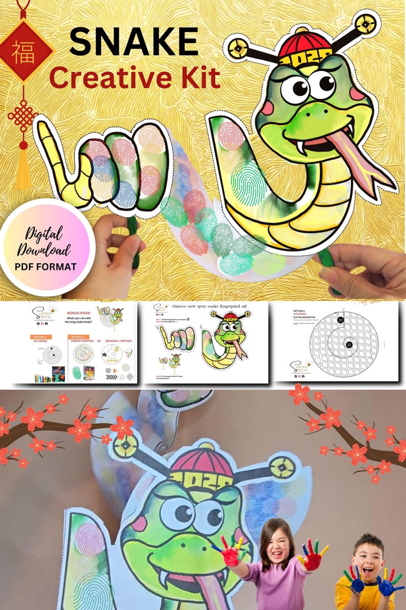 Lunar New Year 2025 Cute Snakes Craft Kit Printable With Fingerprint ...