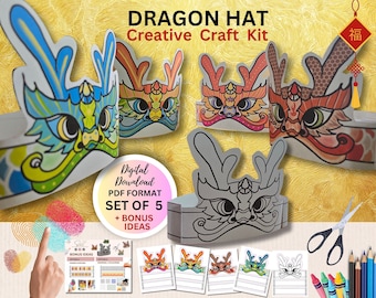 Dragon Paper Coloring Crown, Hat for Kids, Instant Download Paper Crown ...