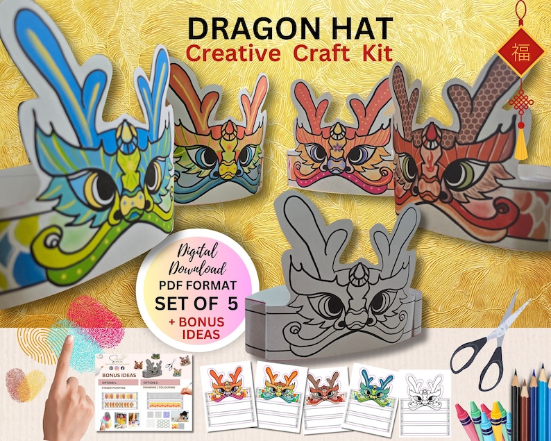 Paper Hat Dragon Crown Printable Dragon Birthday Hat Dragon Coloring ...