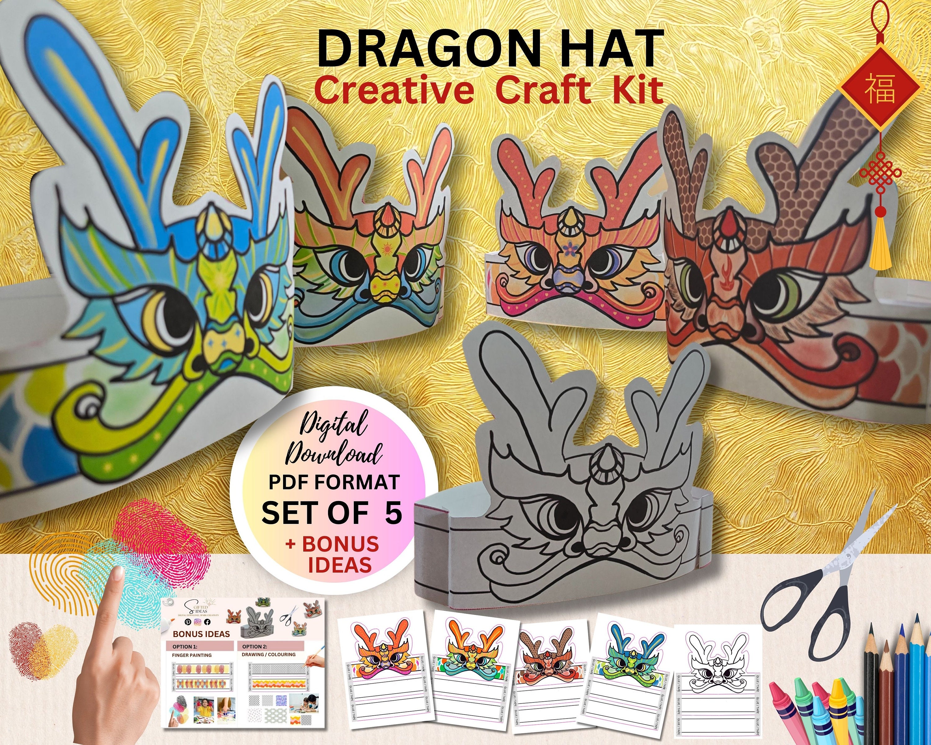 Paper Hat Dragon Crown Printable Dragon Birthday Hat Dragon Coloring ...