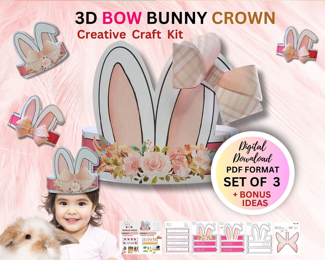 Creative Crafts for Kids Bunny Ear Hat With Bow Flower Crown Cute Bunny ...