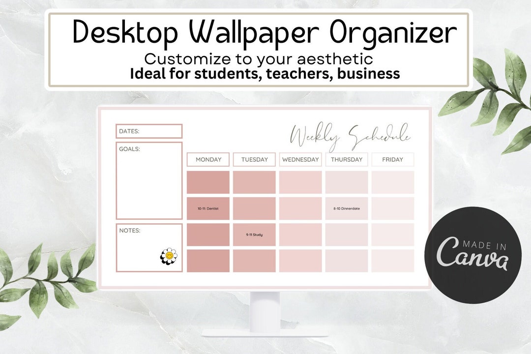 Desktop Wallpaper Organizer Aesthetic, Customizable With Canva, School ...