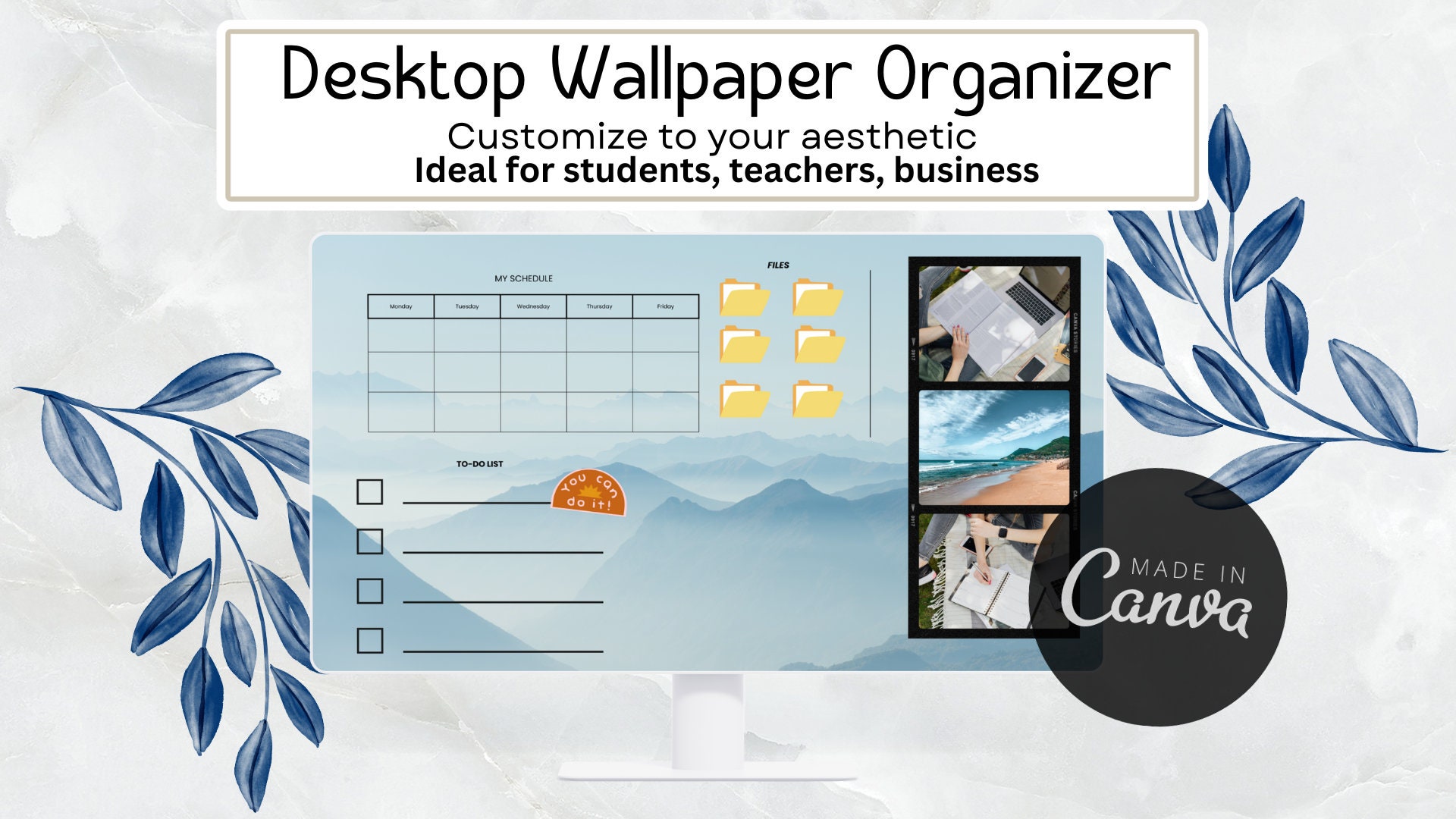 Desktop Wallpaper Organizer Aesthetic, Customizable With Canva, School ...