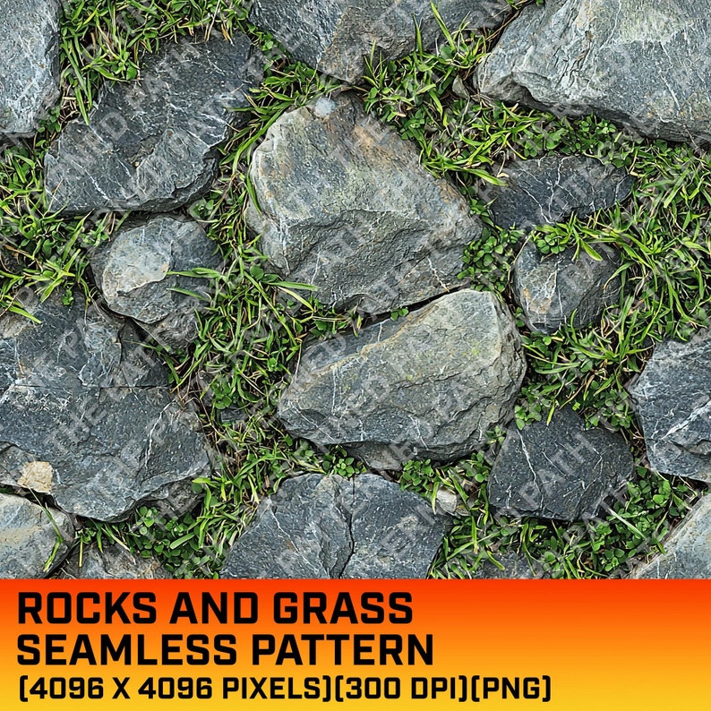 River Rocks and Grass Seamless Digital Pattern, Stones, Pebbles, Nature ...