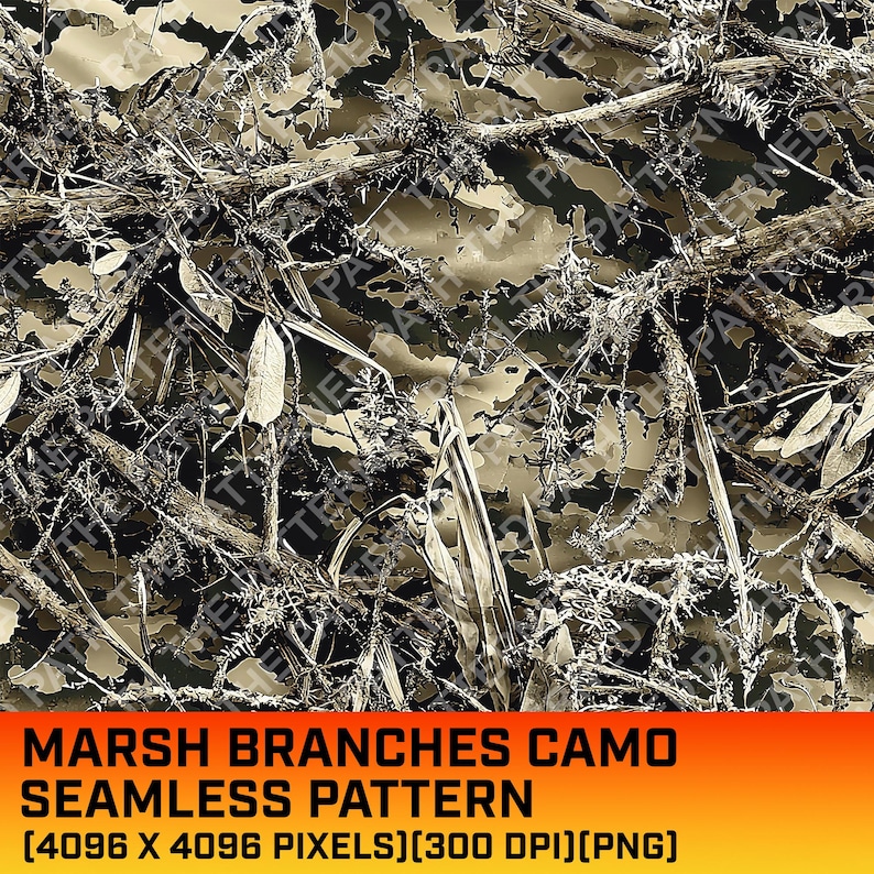 Marsh Branches and Leaves Swamp Digital Seamless Pattern, Marsh Camo ...