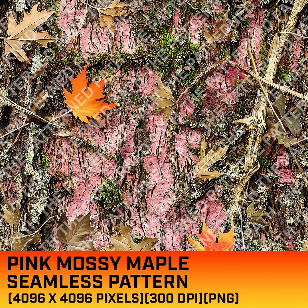 Pink Mossy Maple Tree Camouflage Digital Pattern, Seamless Pattern ...