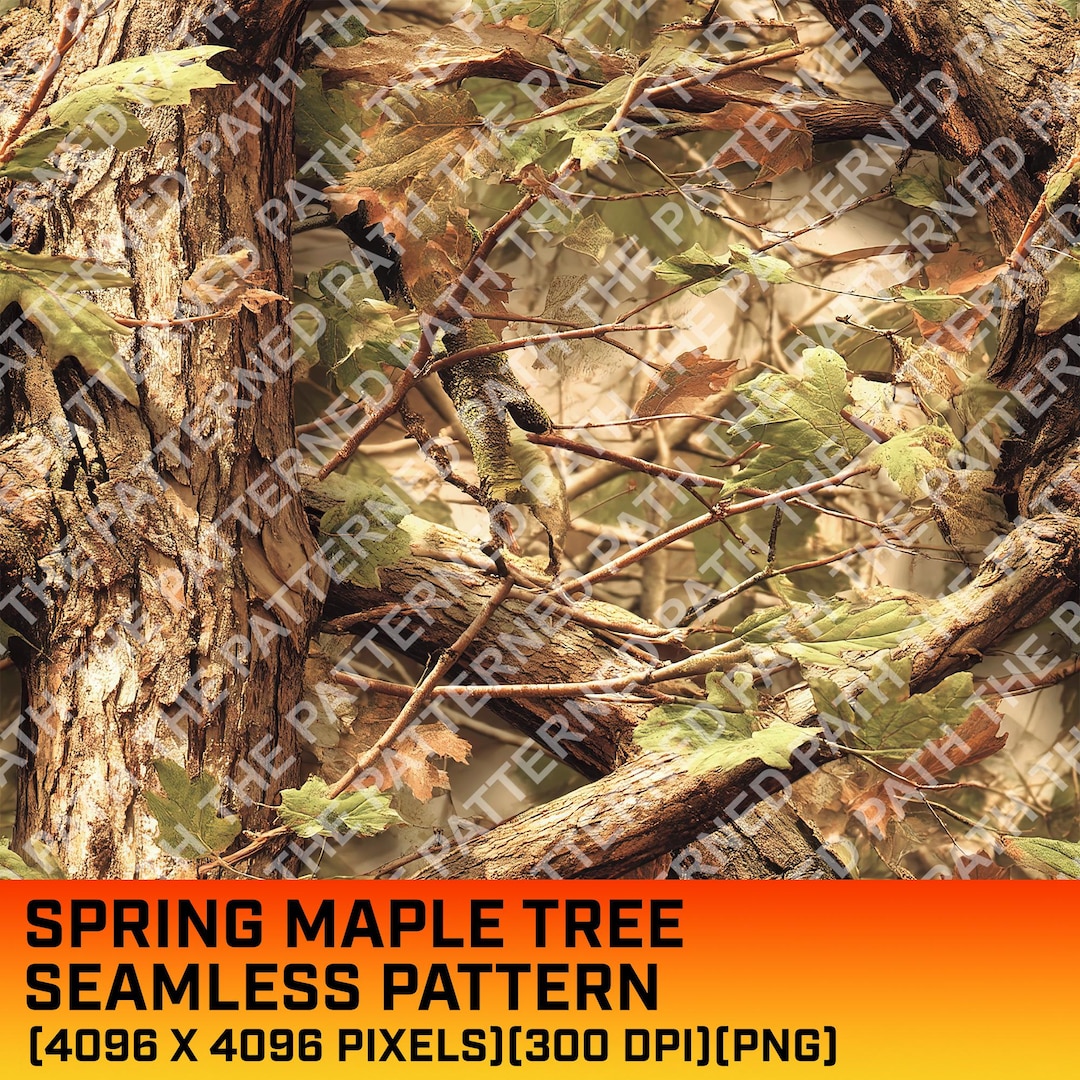 Spring Maple Tree Camouflage Seamless Digital Pattern, Camo, Hunter ...