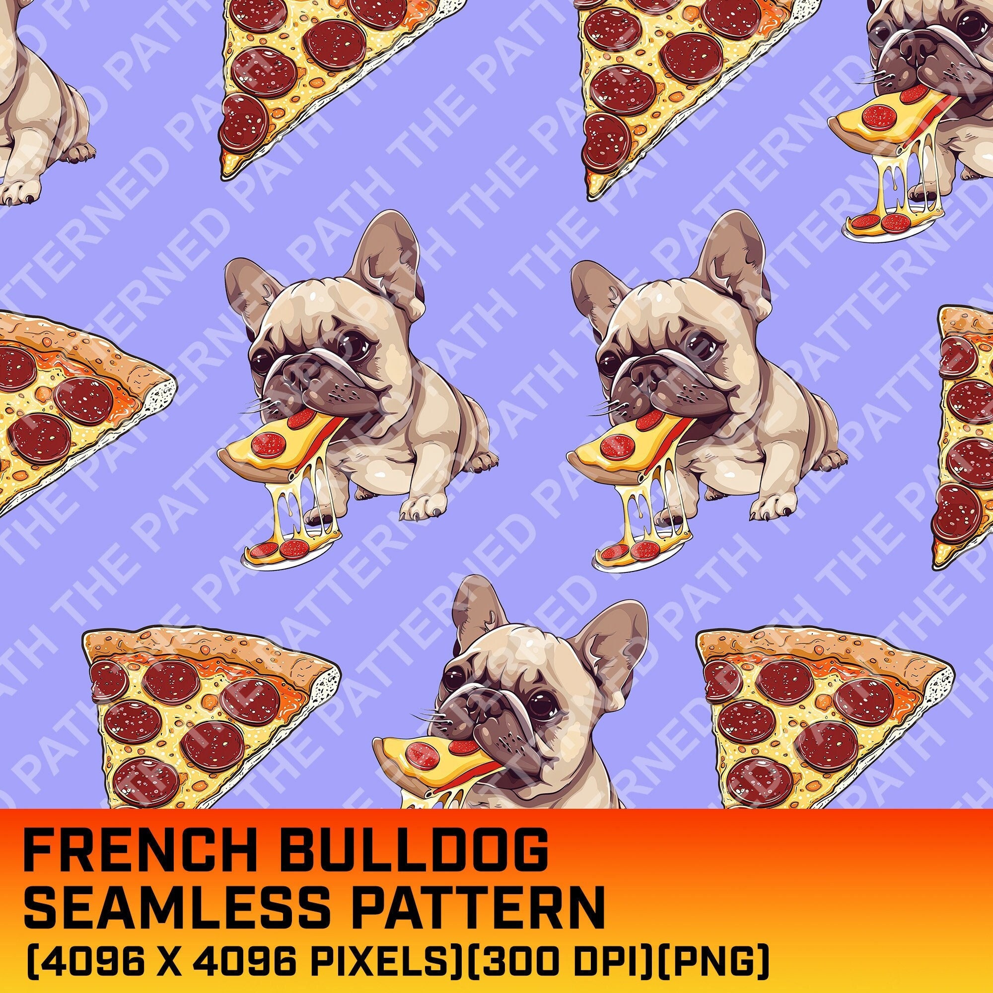 French Bulldog Eating Pizza Seamless Digital Pattern, Frenchie Life ...
