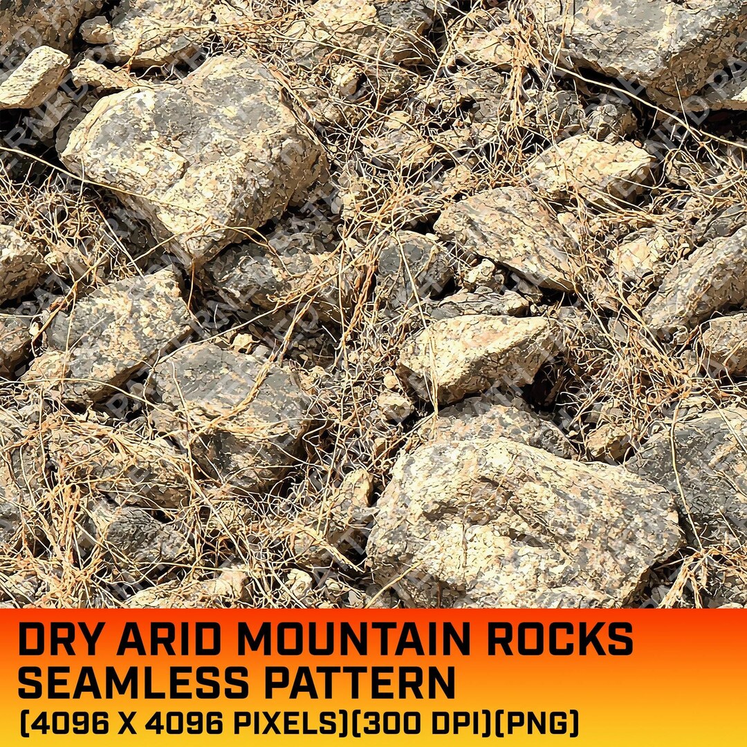 Arid Desert Mountain Rocks Dry Grass Seamless Pattern Texture, Hunting ...