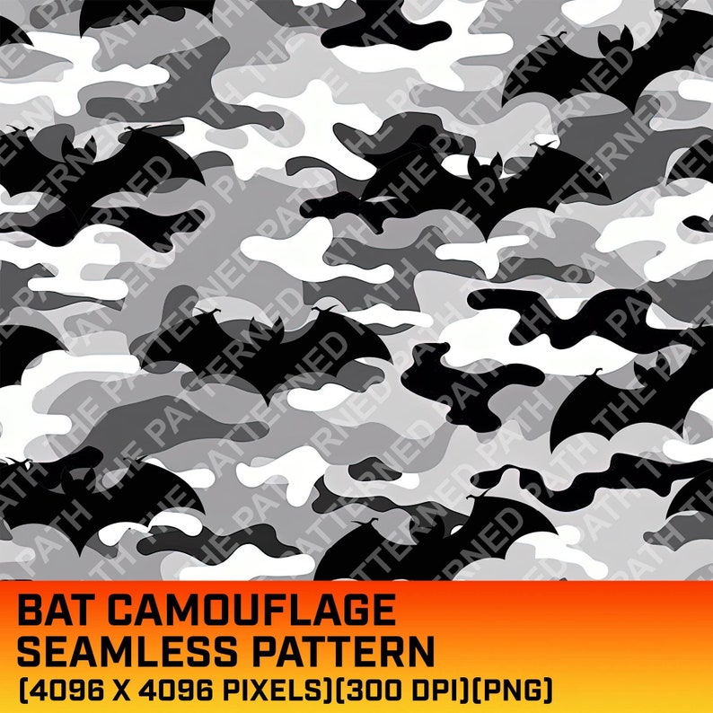 Bat Silhouette Spooky Camo Digital Seamless Pattern, Halloween ...