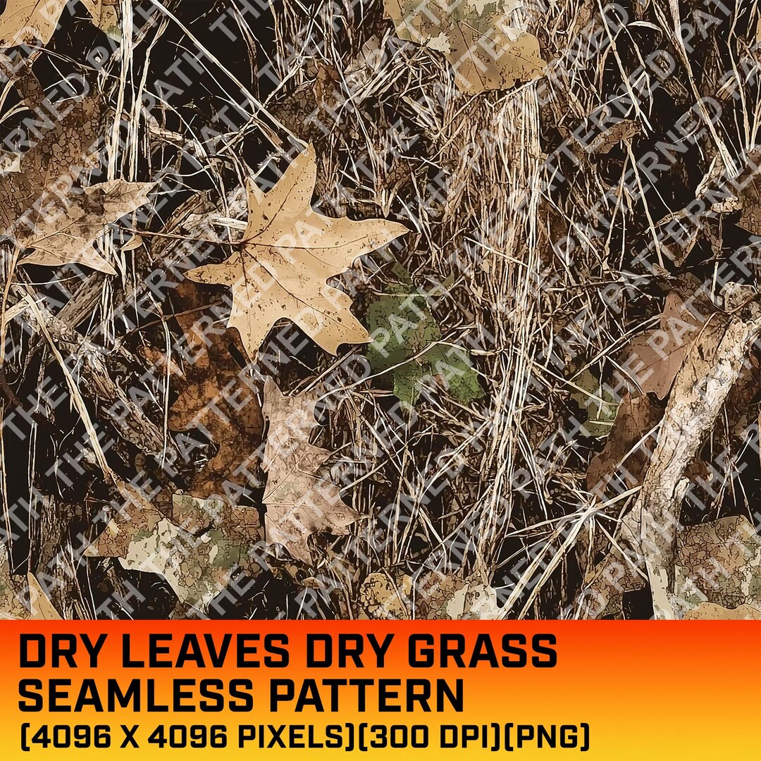 Dry Maple Leaves Dry Grass Camouflage Seamless Digital Pattern, Foliage ...