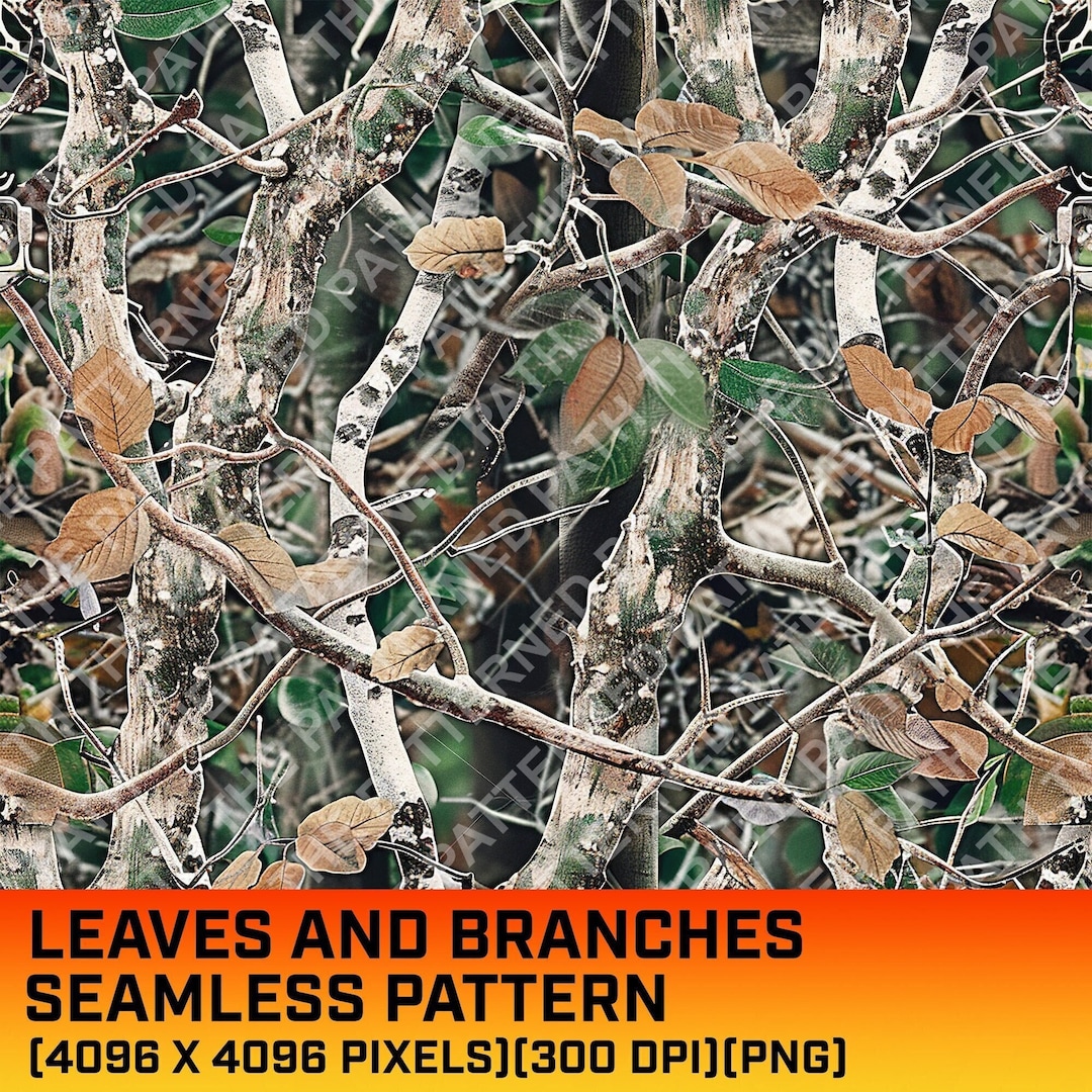 Branches Leaves Camouflage Digital Pattern, Seamless Pattern, Hunting ...