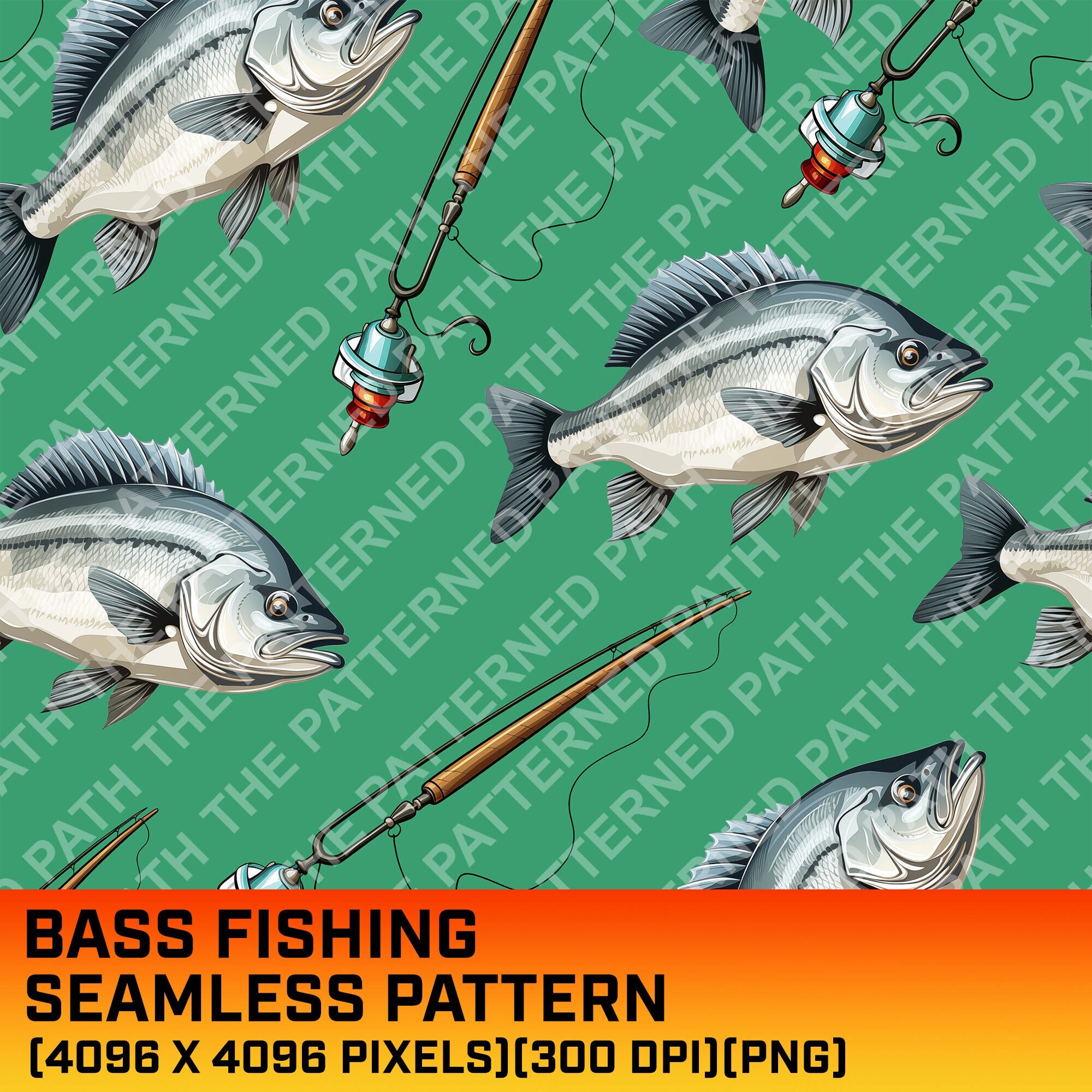 Bass Fishing Seamless Digital Pattern, High Resolution Digital Image ...