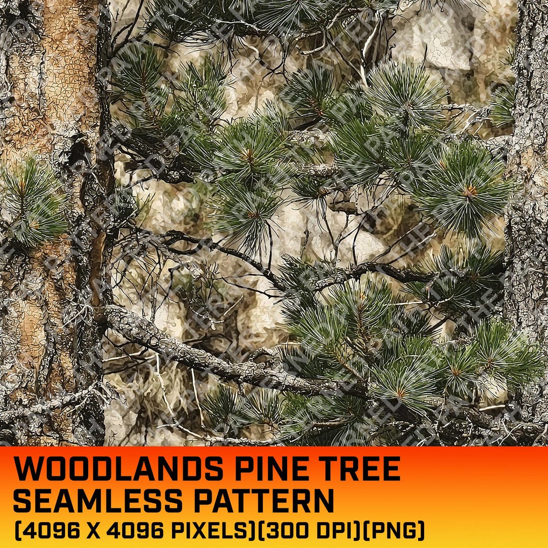 Woodlands Pine Tree Camouflage Seamless Digital Pattern, Camo, Hunting, Outdoors, Tree Branch ...