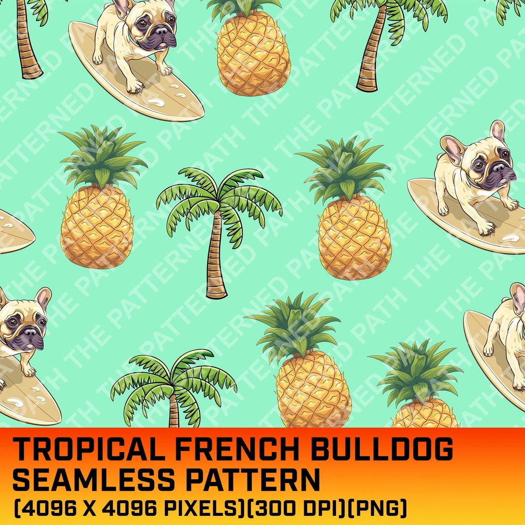 Surfing French Bulldog Seamless Digital Pattern, Frenchie Life ...