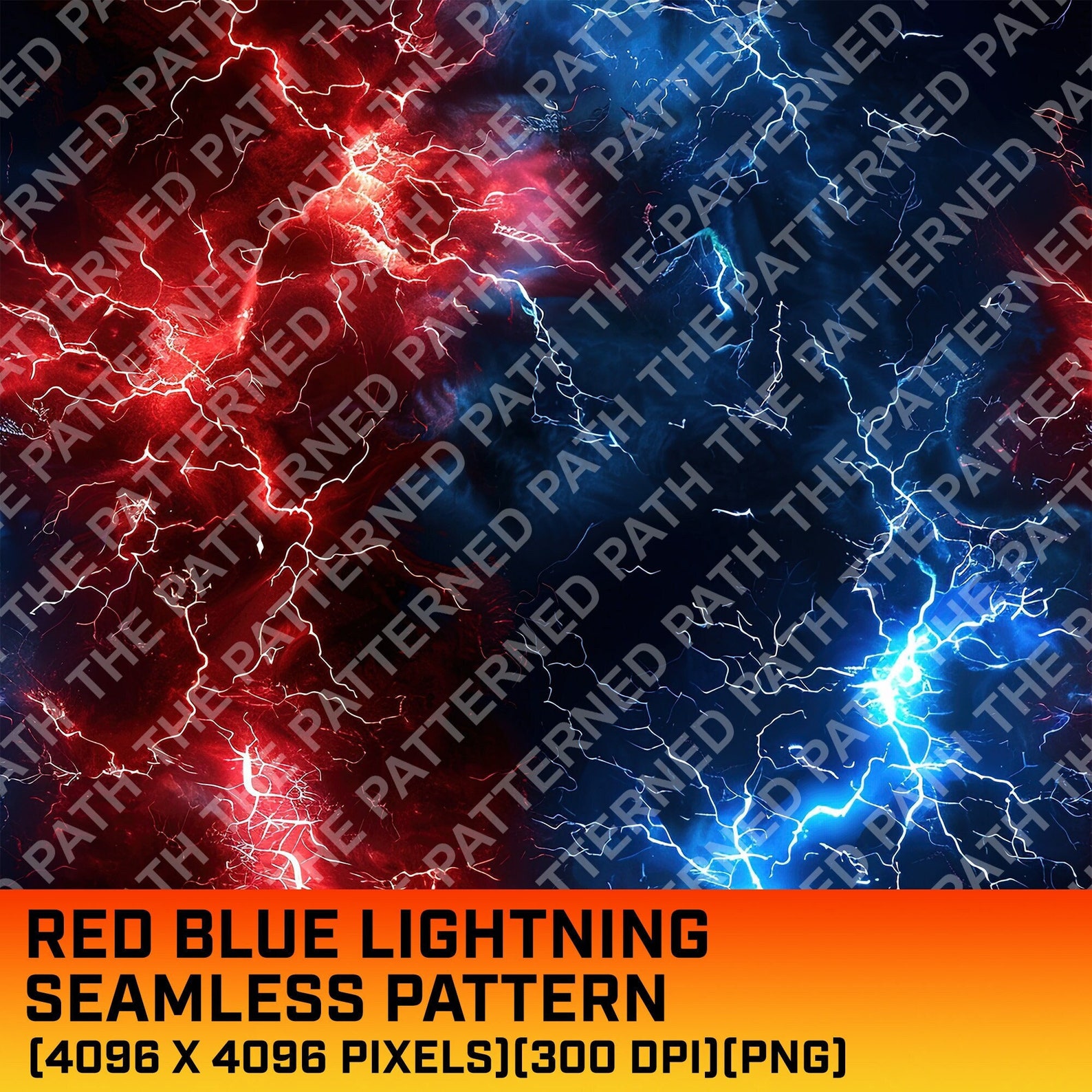 Red Blue Lightning Bolt Seamless Digital Pattern, Clouds Electricity ...
