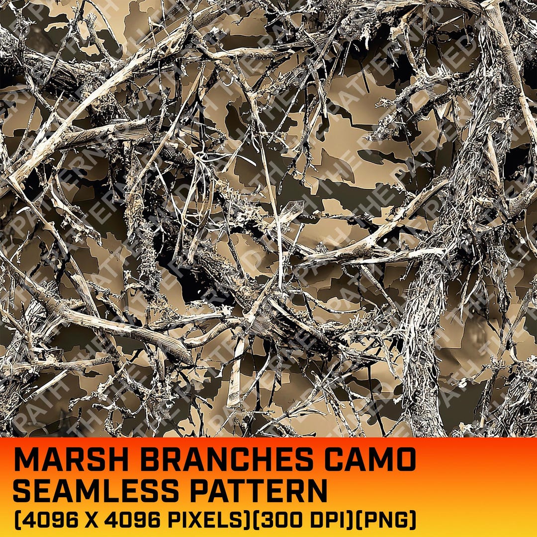 Marsh Branches and Leaves Swamp Digital Seamless Pattern, Marsh Camo ...