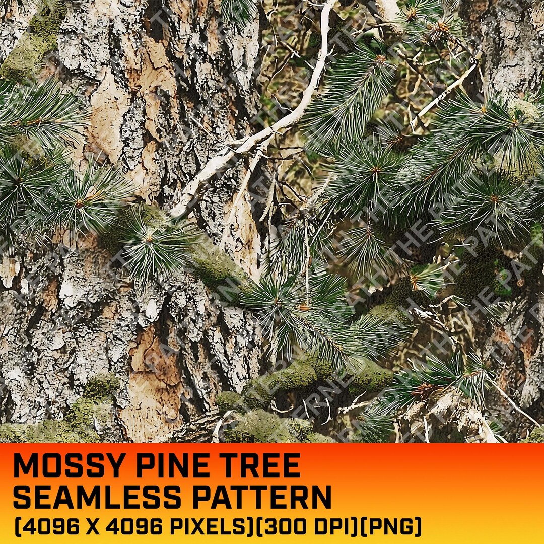 Mossy Pine Tree Camouflage Digital Pattern Seamless Pattern Hunting