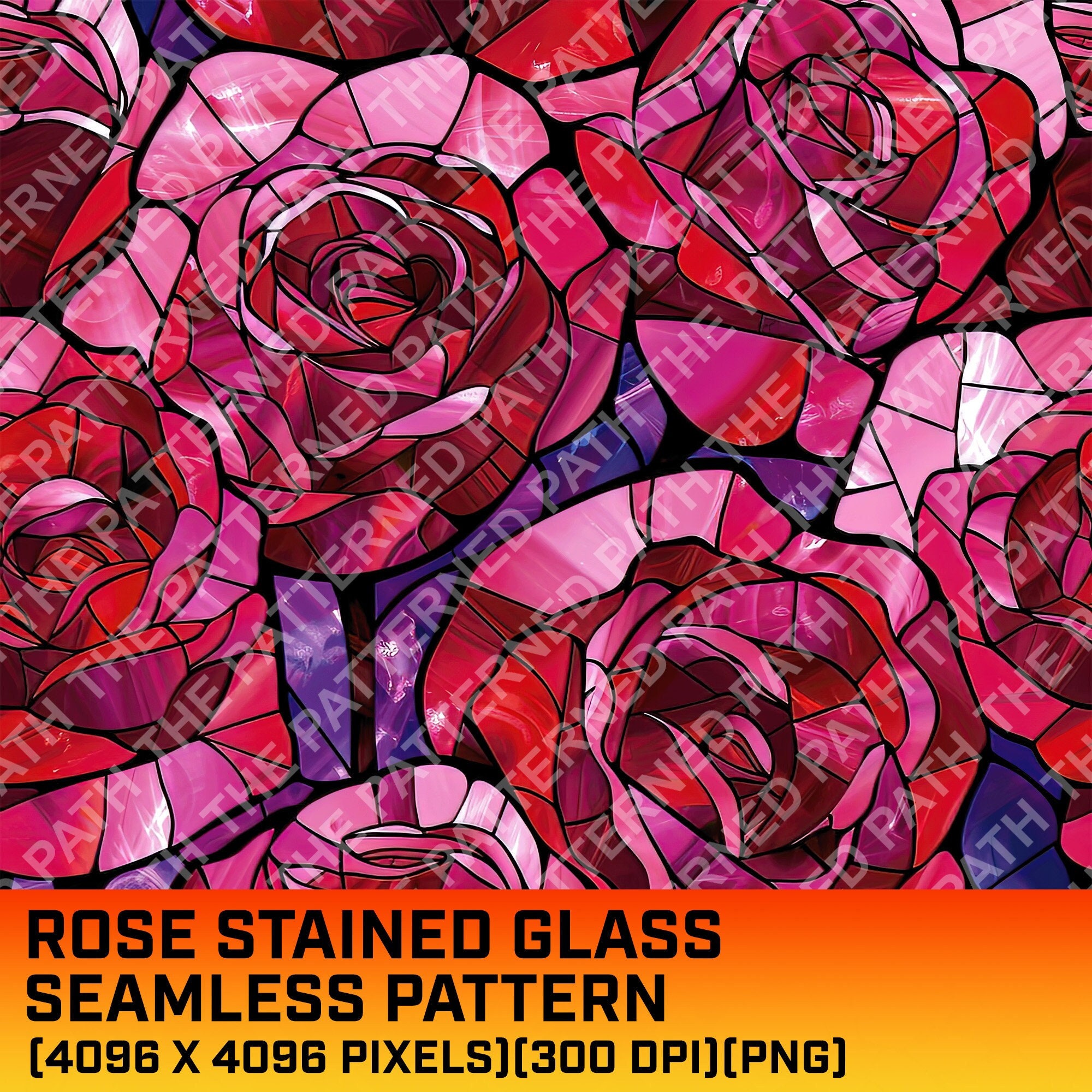 Rose Stained Glass Seamless Pattern, Floral Repeating Pattern, Red Rose ...