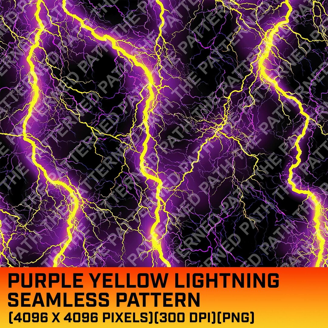 Purple Yellow Lightning Bolt Seamless Digital Pattern, Clouds ...