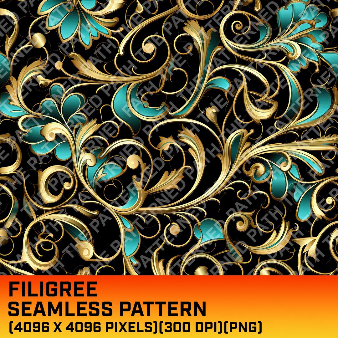 Digital Seamless Filigree Sublimation Pattern, Damask Design, Floral ...