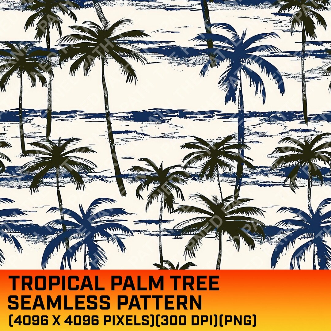 Tropical Summer Palm Tree Pattern, Seamless Pattern, Repeating Pattern ...