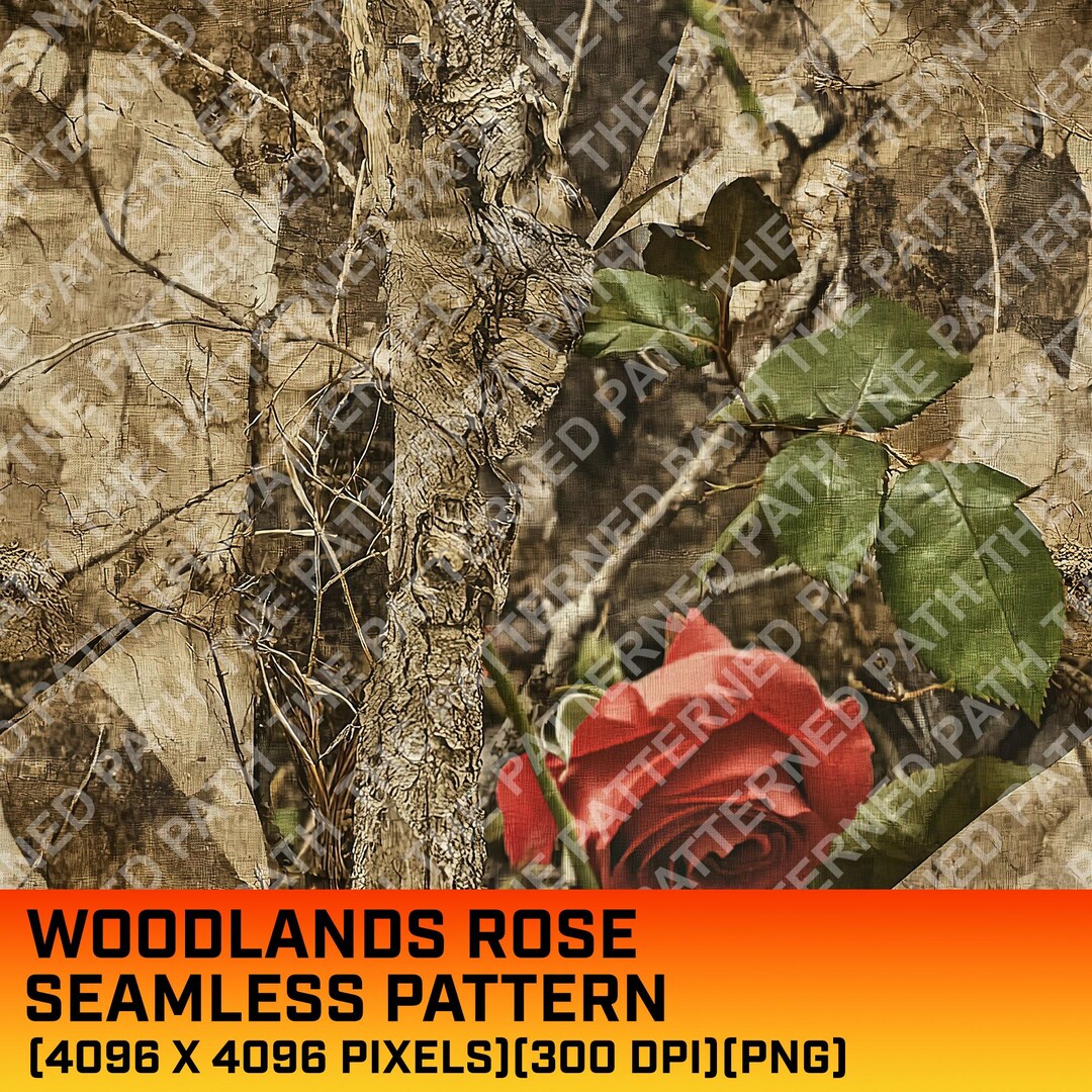 Woodlands Red Rose Tree Camouflage Seamless Digital Pattern, Camo ...