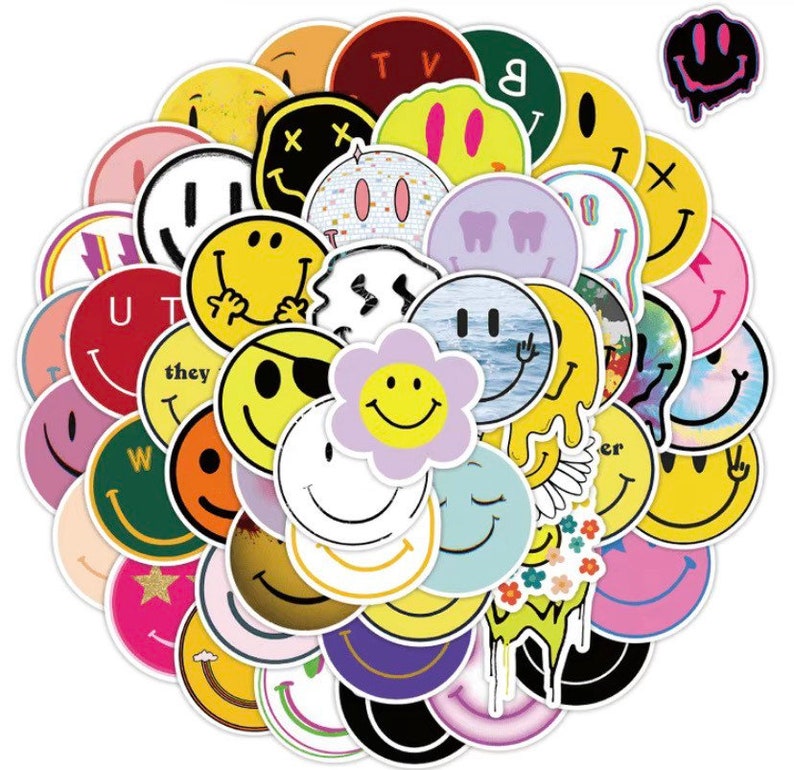 Smiley Face Sticker Pack 50 Pcs - Etsy