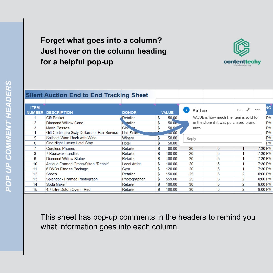 Silent Auction Tracker Sheet in Excel - Etsy