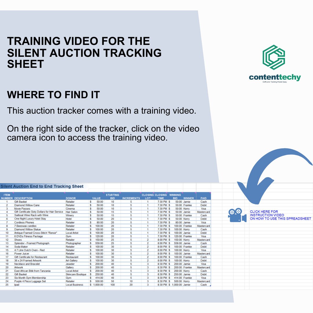 Silent Auction Tracker Sheet in Excel - Etsy