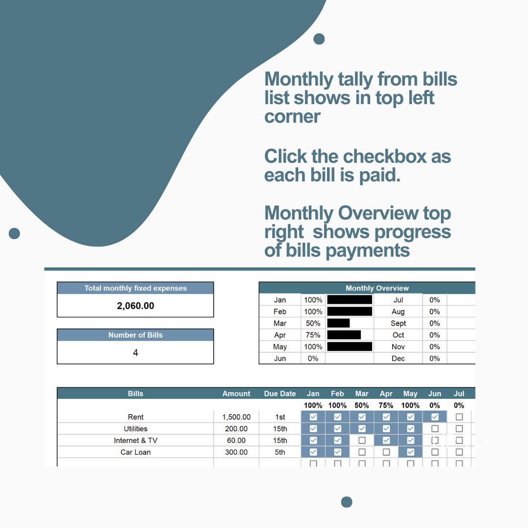 Bill Tracker Spreadsheet for Google Sheets - Etsy