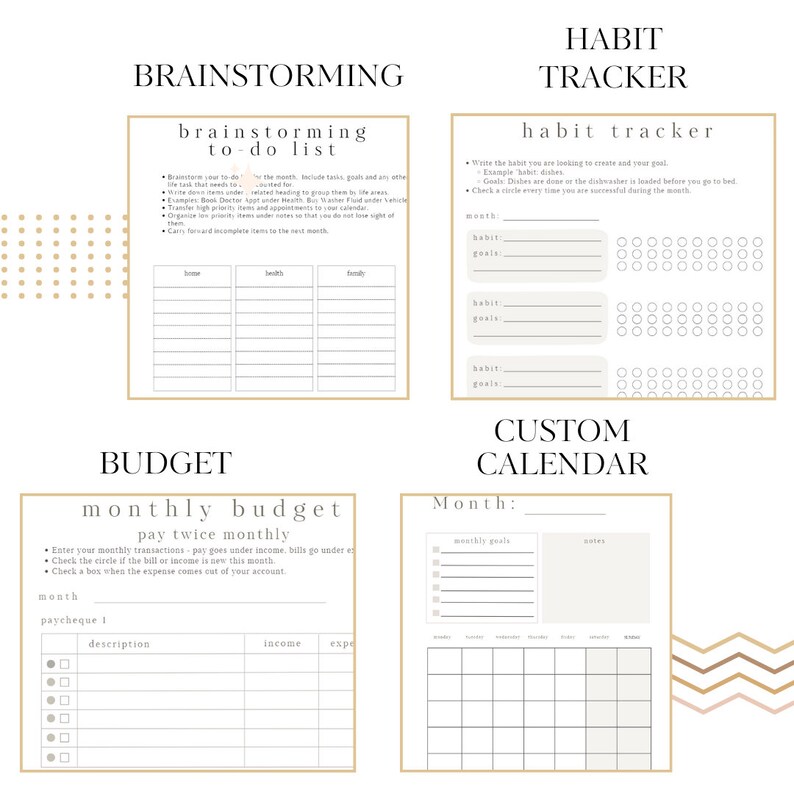 ADHD Monthly Planner, Printable Undated Calendar, Habit Tracker, Budget ...
