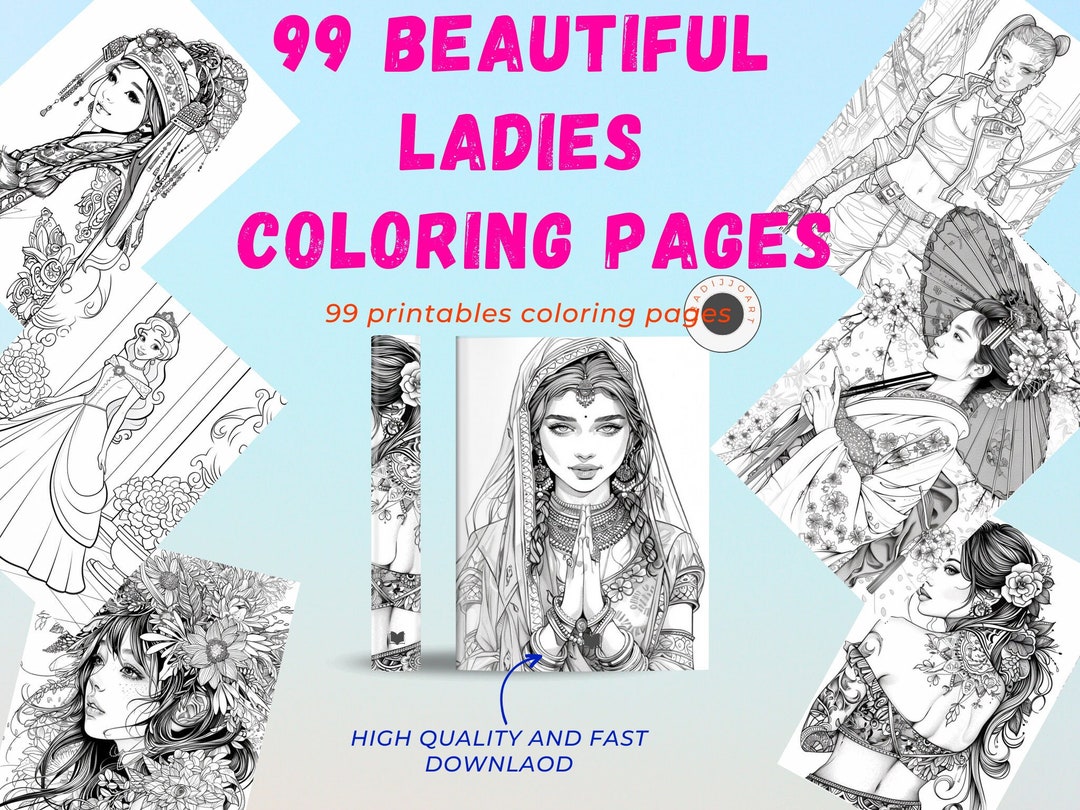 99 Coloring Pages, Printable Adult Women,colouring Pages Book Beauty ...