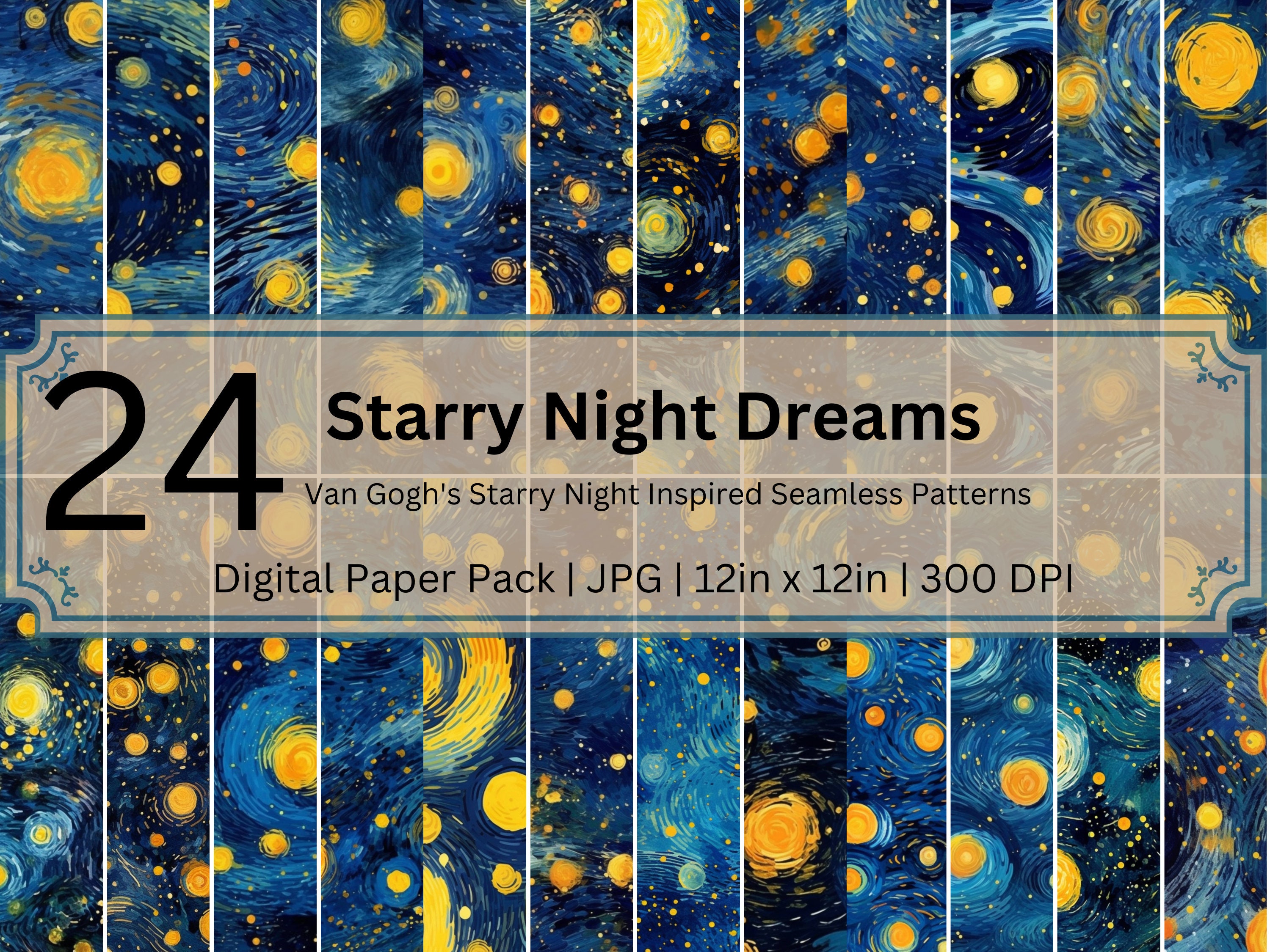 Starry Night Dreams Seamless Patterns Pack of 24 Van Gogh-inspired ...