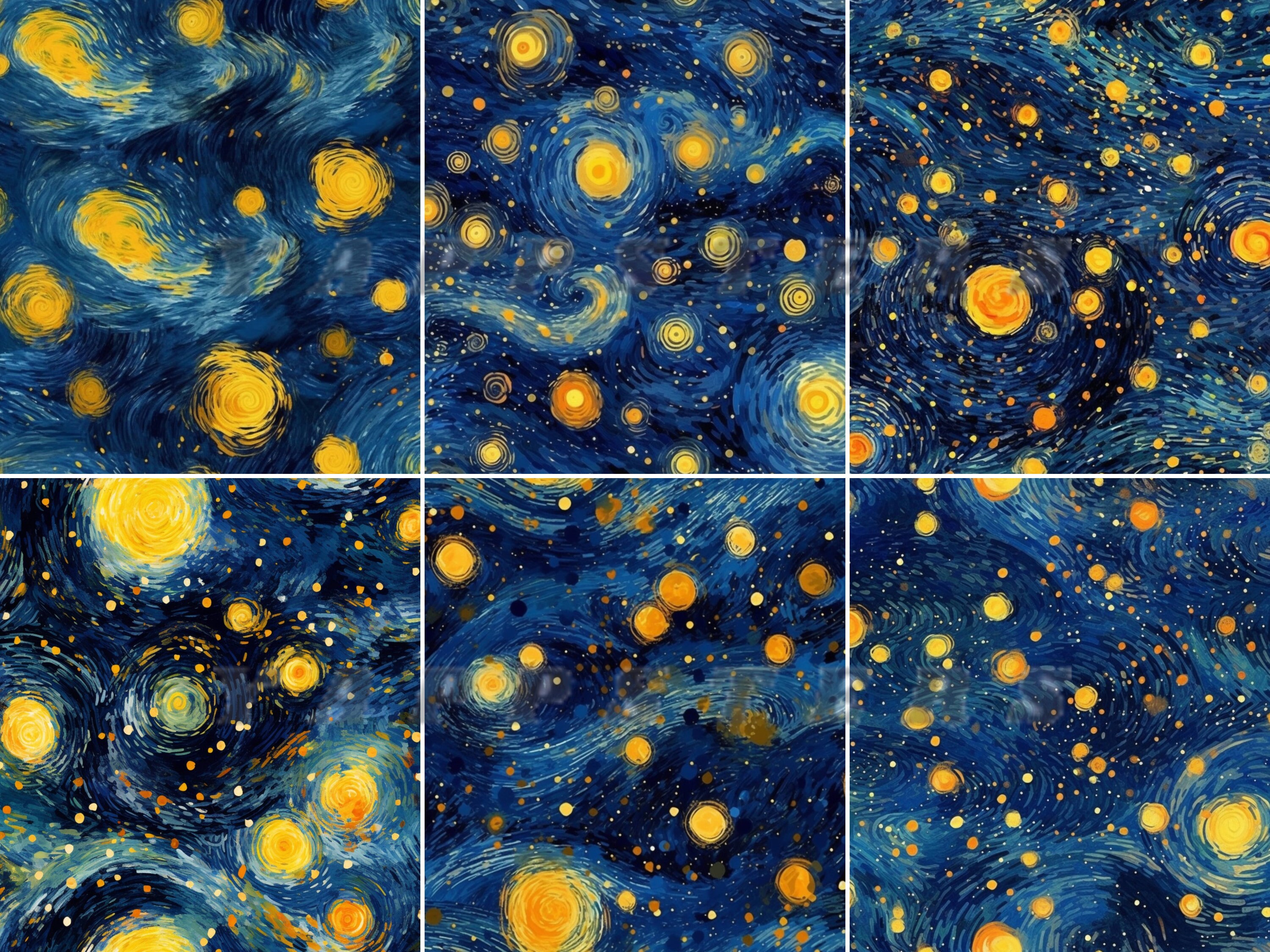 Starry Night Dreams Seamless Patterns Pack of 24 Van Gogh-inspired ...