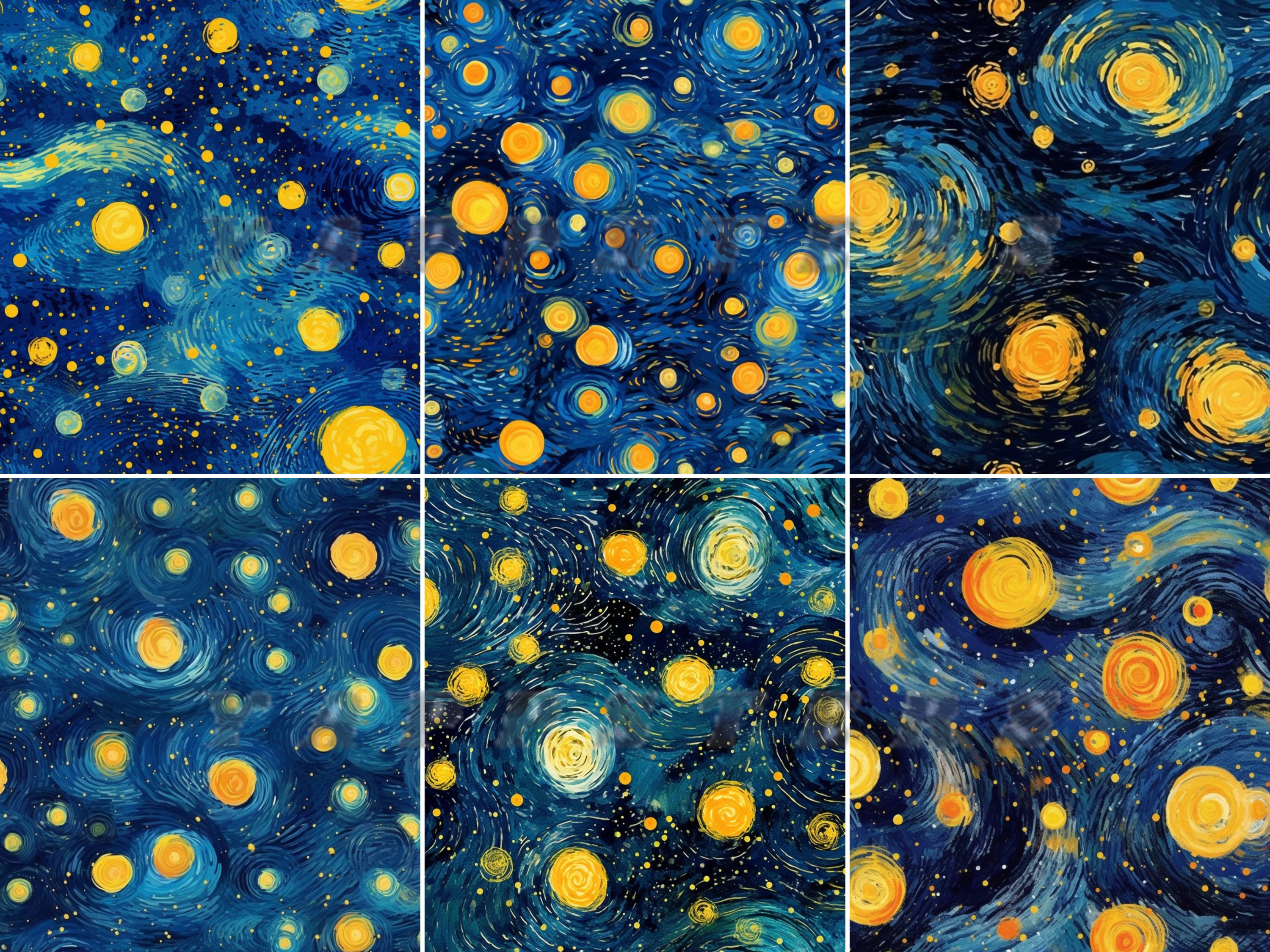 Starry Night Dreams Seamless Patterns Pack of 24 Van Gogh-inspired ...