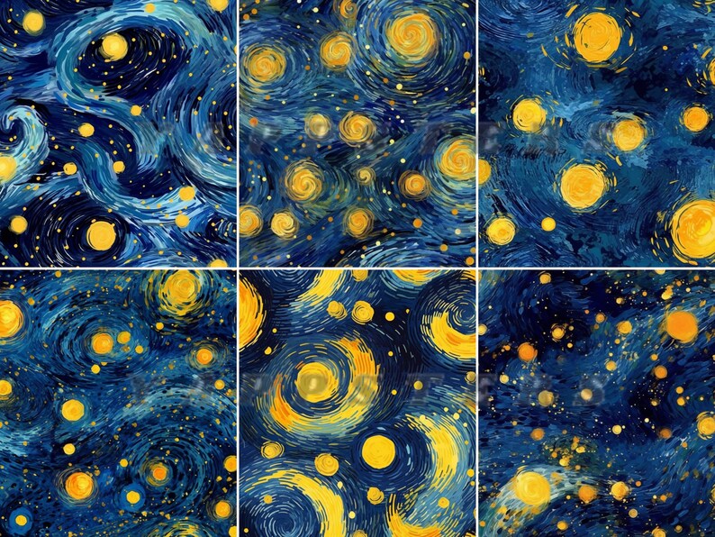 Starry Night Dreams Seamless Patterns Pack of 24 Van Gogh-inspired ...