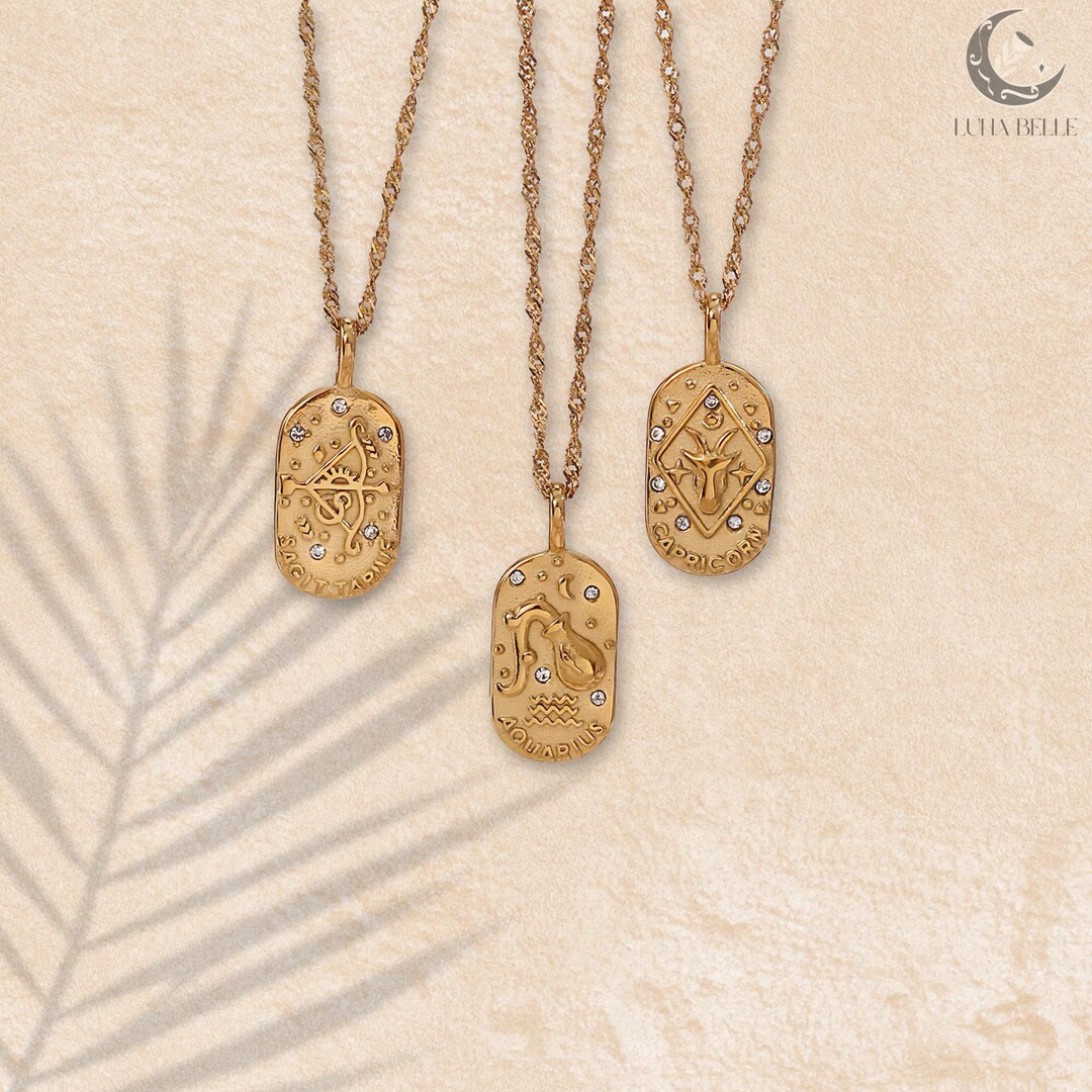 Zodiac Pendant Necklace 18K Gold Gift for Her Birthday Gift Gold Astrology Jewelry Horoscope ...