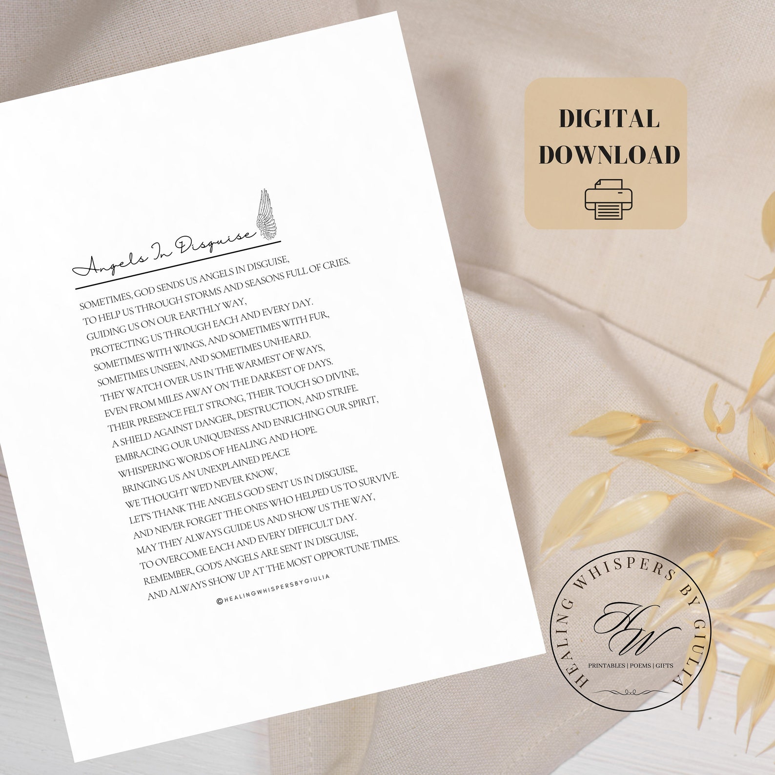 Angel Poem, Wall Art, Printable Poetry, Inspirational Poem, Digital ...