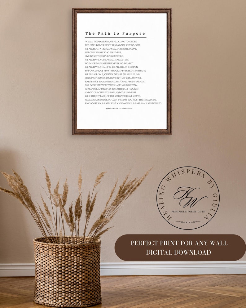 PURPOSE Poem Print Inspirational Poem home Decor Wall Art - Etsy