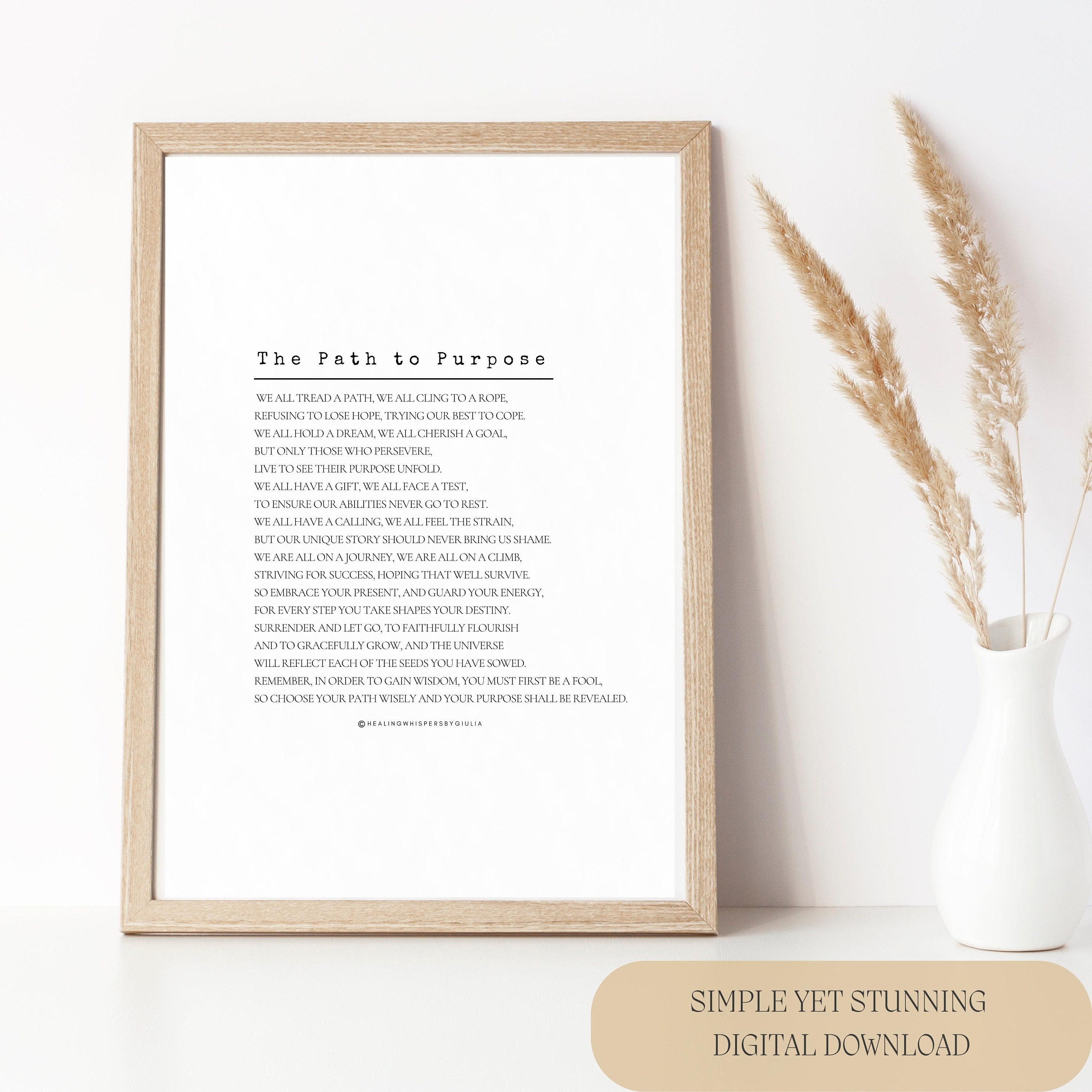 PURPOSE Poem Print Inspirational Poem home Decor Printable Wall Art ...